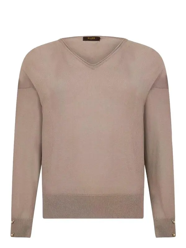 MOORER Renee V-neck Button-cuff Sweater - Brown