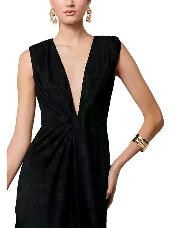 SAVEL Gisella Palm-jacquard Knotted Maxi Dress - Black