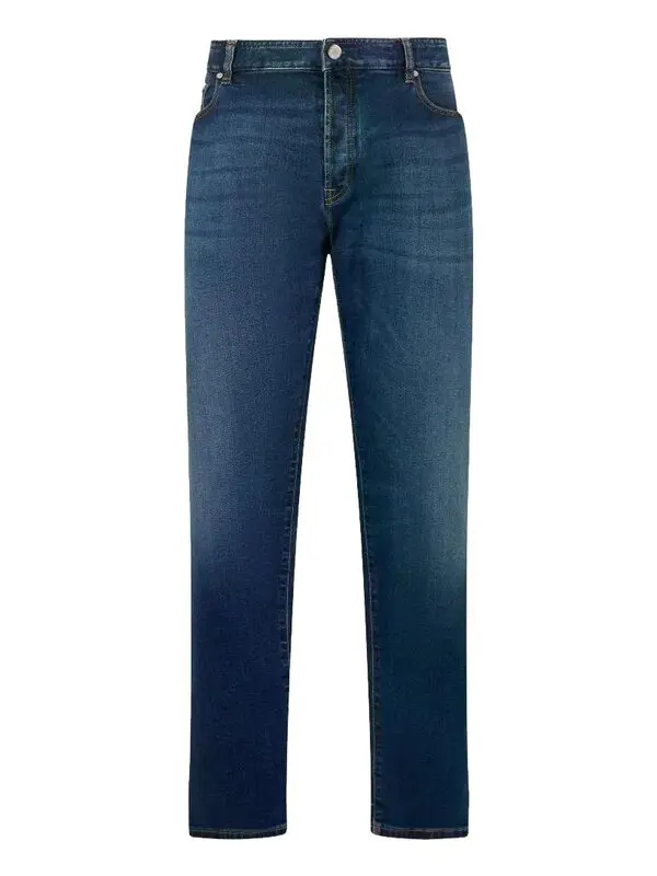 MOORER Faded Five-pocket Jeans - Blue