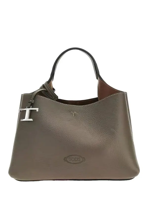 TOD'S T Timeless-detail Pebbled Tote Bag - Brown