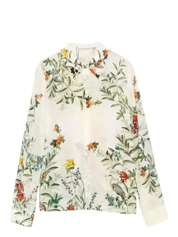 Alice + Olivia Floral-print Silk-blend Shirt - Neutrals