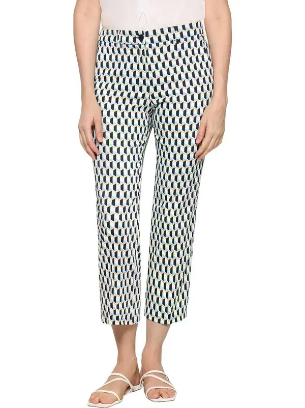 BETTY BARCLAY Geometric-print Cropped Trousers - Blue