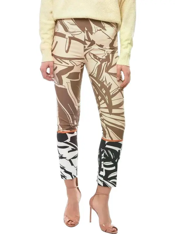 LUCIAH Patterned Slim-fit Cropped Trousers - Brown