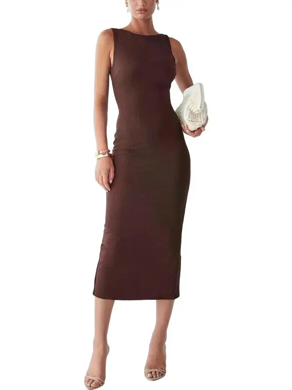 BWLDR Suny Textured Sleeveless Midi Dress - Brown