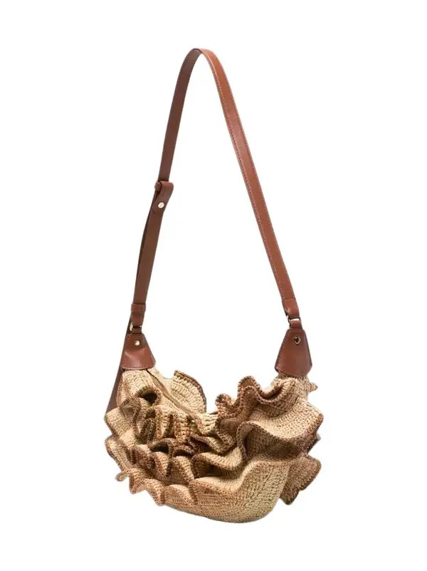 Zimmermann Goldentime Ruffled Raffia Shoulder Bag - Neutrals