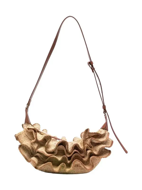 Zimmermann Goldentime Ruffled Raffia Shoulder Bag - Neutrals