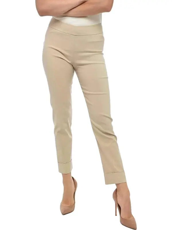 Avenue Montaigne Cuffed-hem Slim-fit Trousers - Neutrals