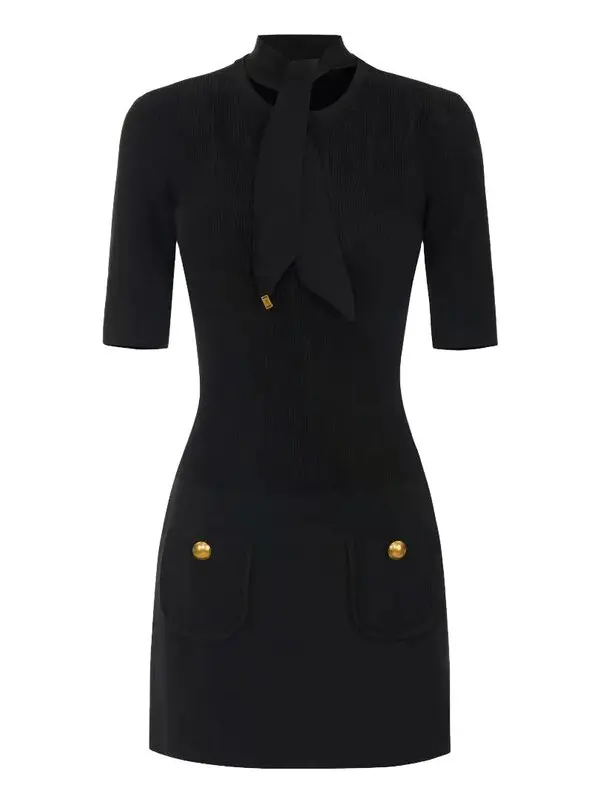 Elisabetta Franchi Ribbed Knit Mini Dress With Bow Detail - Blue