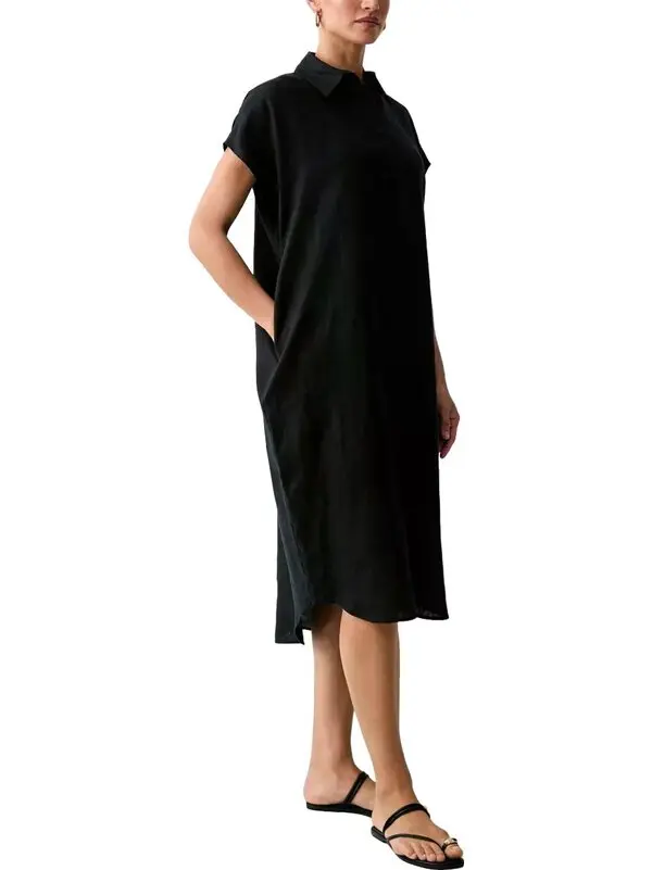 BENETTON Button-up Short-sleeve Midi Dress - Black