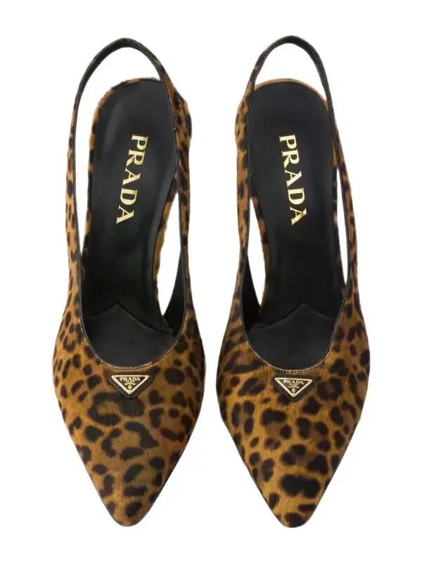 Prada Printed Leather Slingback Pumps - Brown