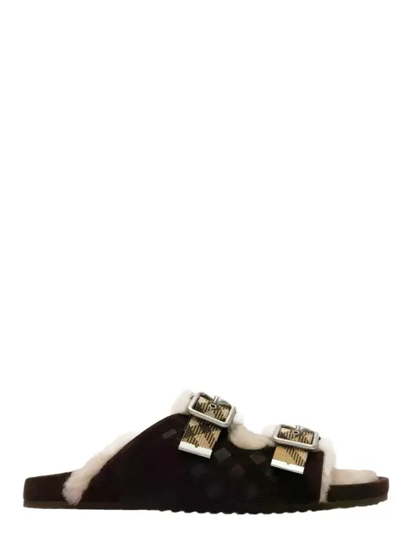 Burberry Check Shearling Urchin Sandals - Brown