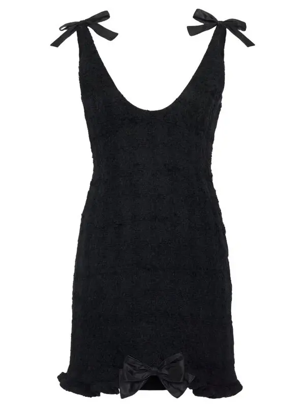 Alessandra Rich Bow-detail Bouclé-knit Mini Dress - Black