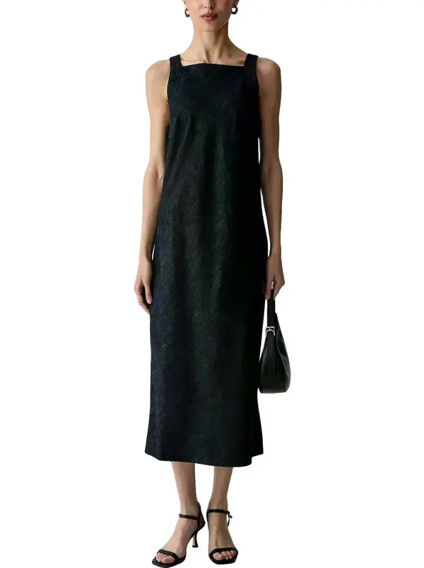 BENETTON Square-neck Denim Midi Dress - Blue
