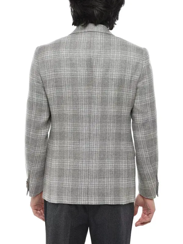 Corneliani Checked-pattern Single-breasted Blazer - Grey