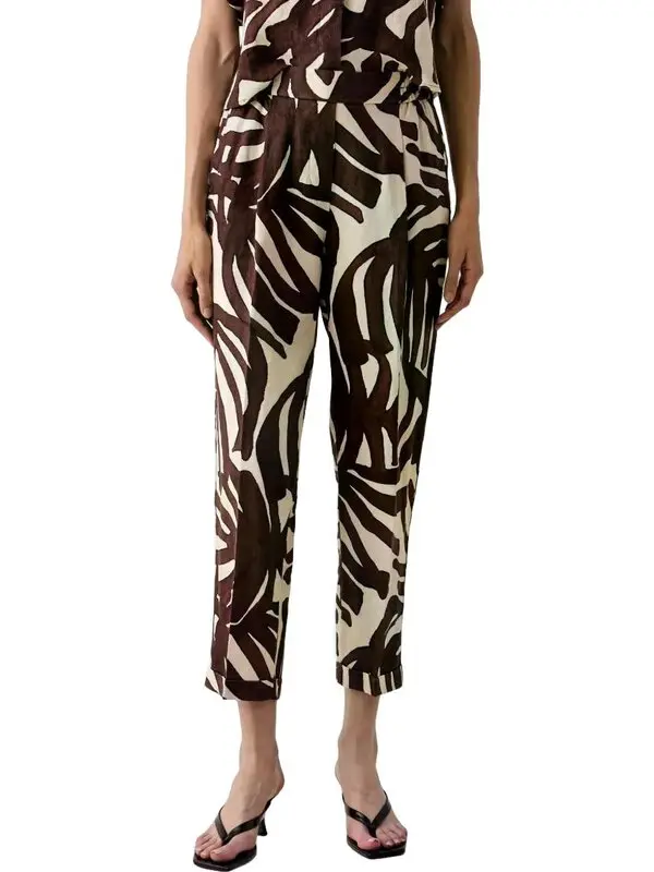 BENETTON Leaf-print Pleated Trousers - Brown