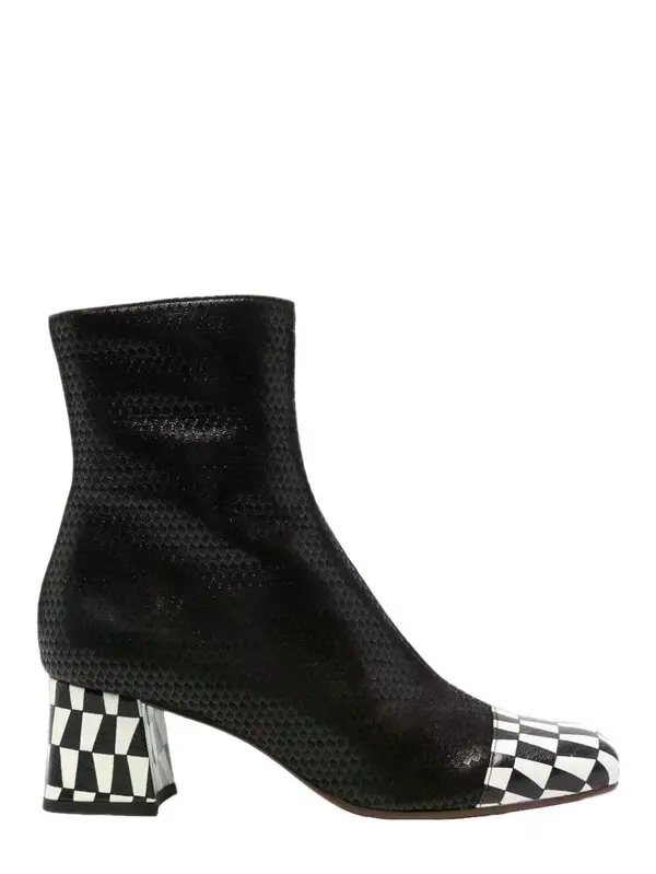 Chie Mihara Volkiara Snake-effect Checkerboard Ankle Boots - Black