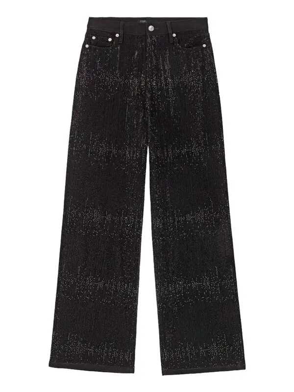 Maje Rhinestone-embellished Wide-leg Jeans - Black