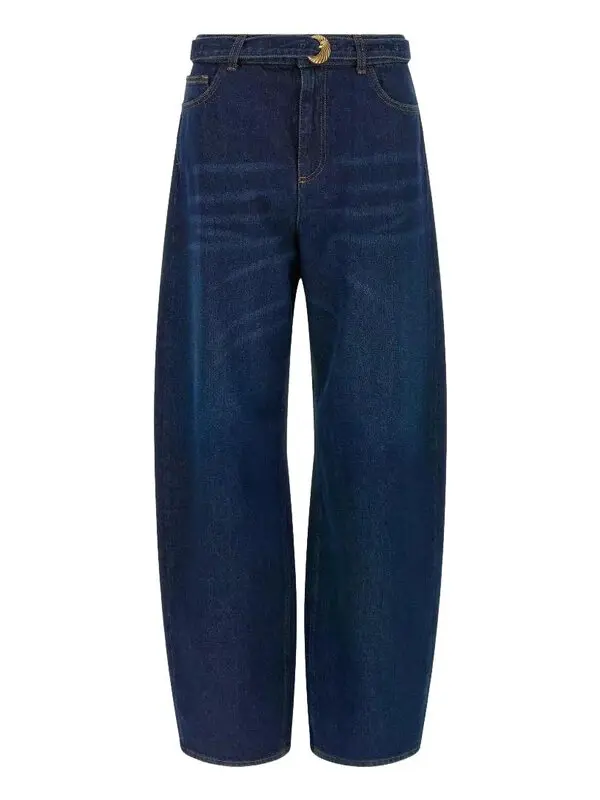 TWINSET Belted Barrel-leg Tapered Jeans - Blue