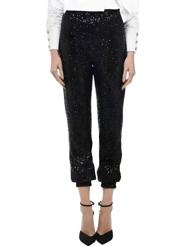 IN THE MOOD FOR LOVE Sequin-embellished Cropped Trousers - Black