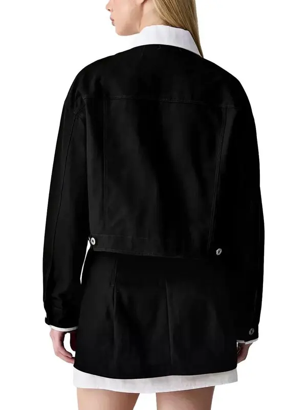 Karl Lagerfeld Logo-embroidered Cropped Denim Jacket - Black