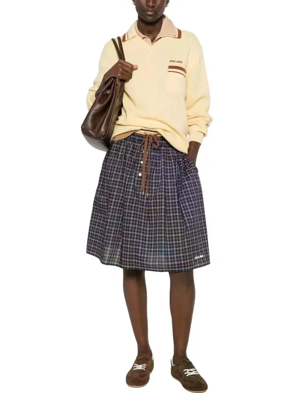 Miu Miu Logo-embroidered Striped-trim Sweater - Yellow