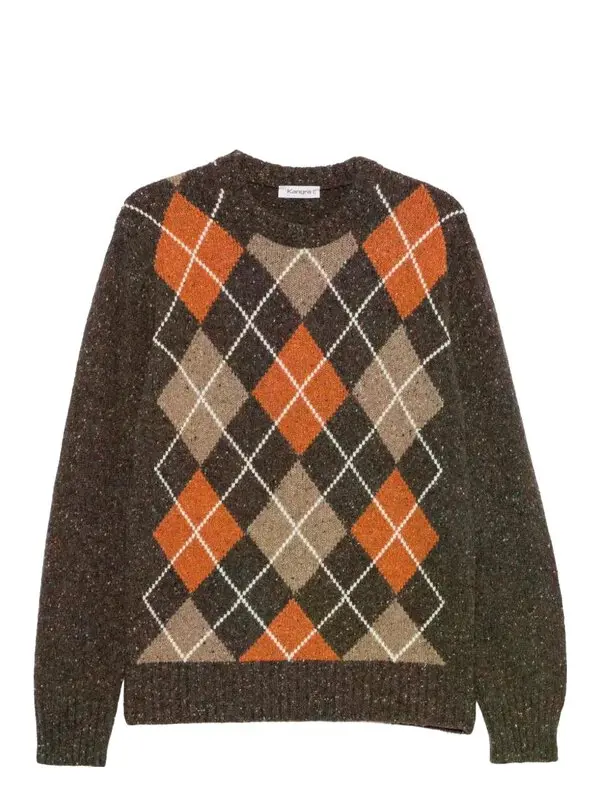 KANGRA Argyle-pattern Flecked-knit Sweater - Brown