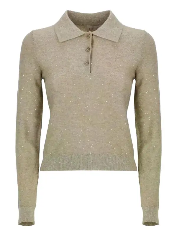 EMME Emmabate Sequin-embellished Lurex-detail Polo Top - Brown