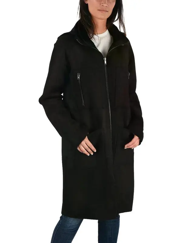 DIESEL® Hooded Zip-up Leather Coat - Black
