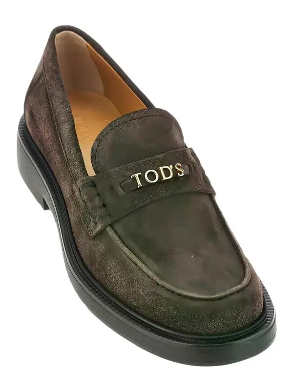 TOD'S Logo-plaque Suede Loafers - Brown