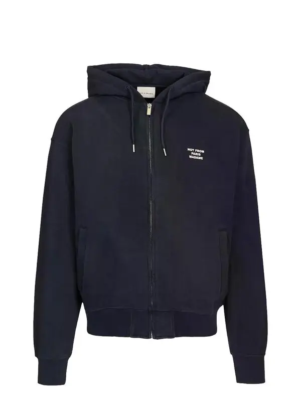 Drole De Monsieur Slogan-print Zip-up Hoodie - Blue