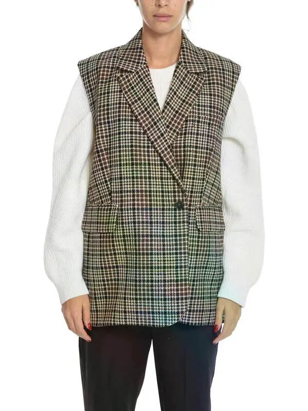 HERSKIND Houndstooth Double-breasted Waistcoat - Brown