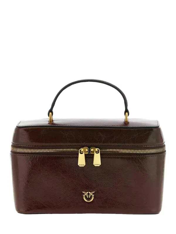 Pinko Love Birds Crumpled-effect Leather Tote Bag - Brown