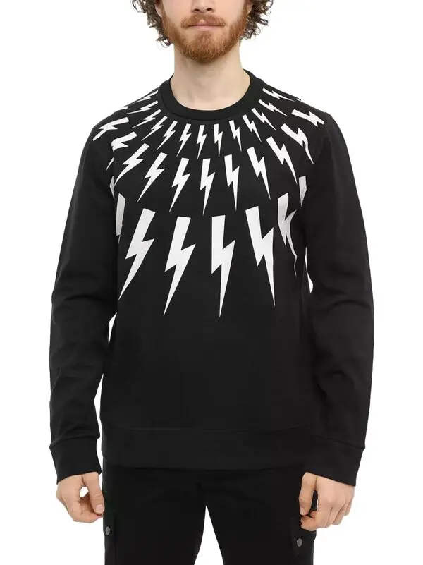 Neil Barrett Fair-isle Thunderbolt Sweatshirt - Black