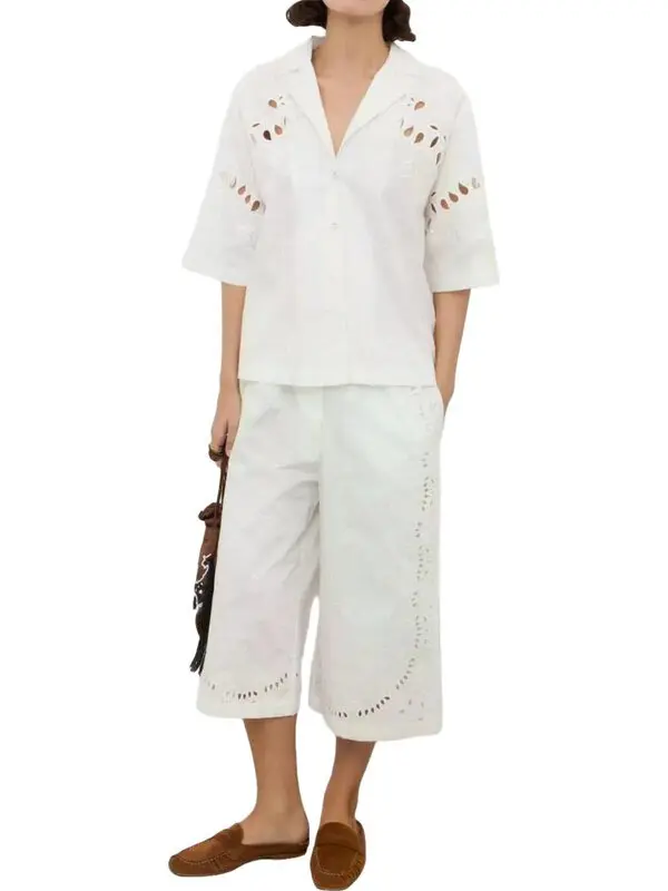 OTTOD'AME Broderie-anglaise Elasticated-waist Trousers - White