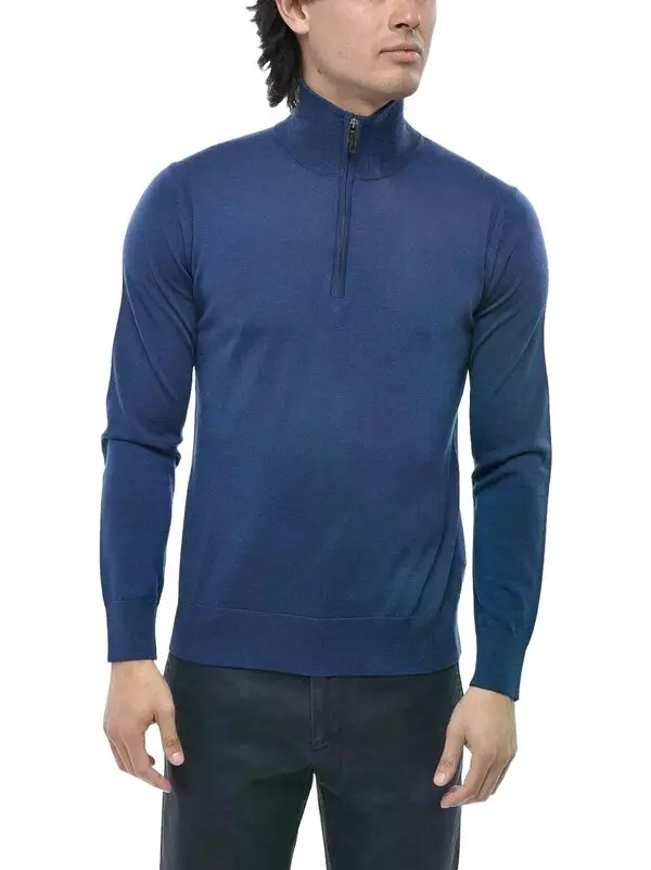 PAOLO PECORA Half-zip Elbow-patch Sweater - Blue