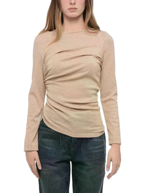 STEPHAN JANSON Draped-detail Glitter-knit Top - Neutrals