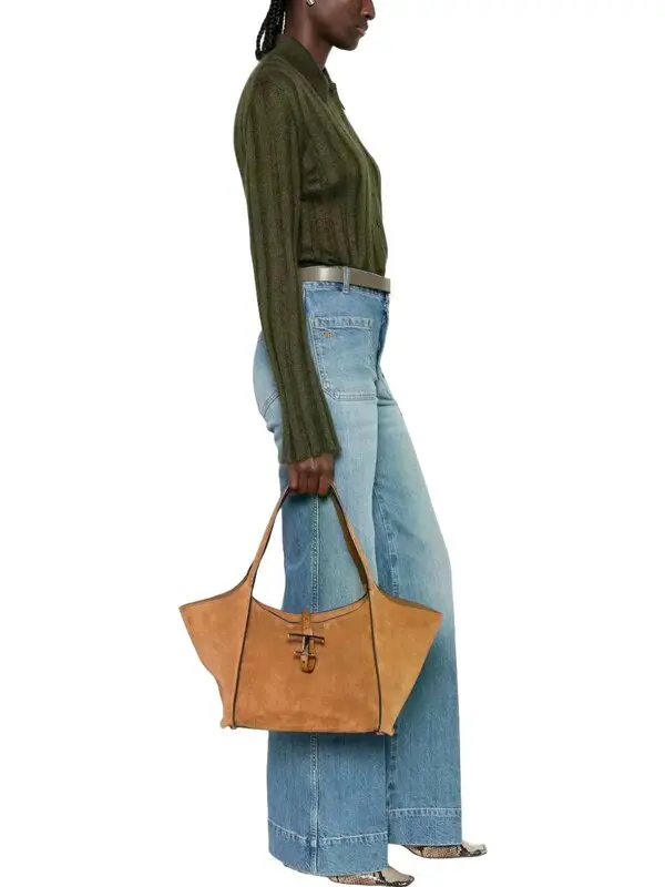 TOD'S T Timeless Suede Tote Bag - Neutrals