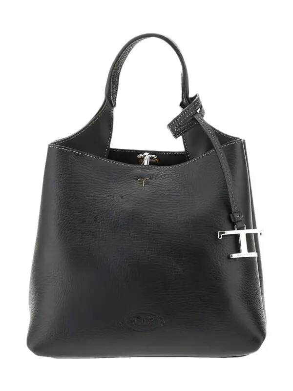 TOD'S T Timeless Pebbled Leather Cross Body Bag - Black