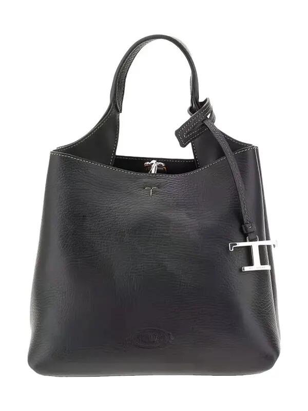 TOD'S T Timeless Pebbled Leather Cross Body Bag - Black