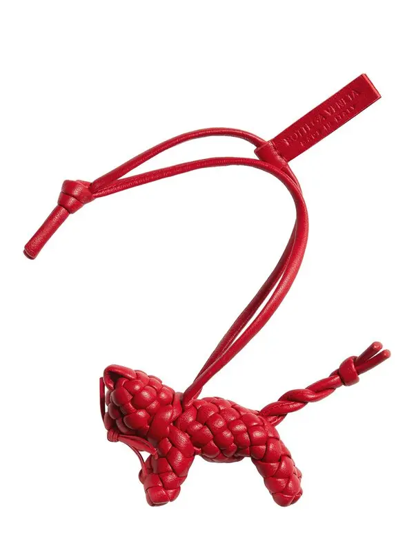 Bottega Veneta Leather Intrecciato Cat Charm - Red