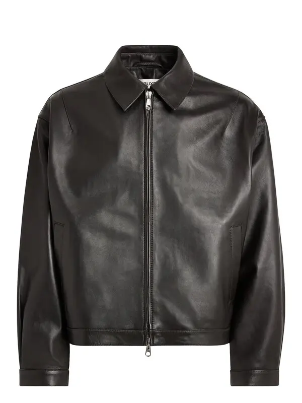COLE BUXTON Black Leather Zip-up Bomber Jacket - Brown