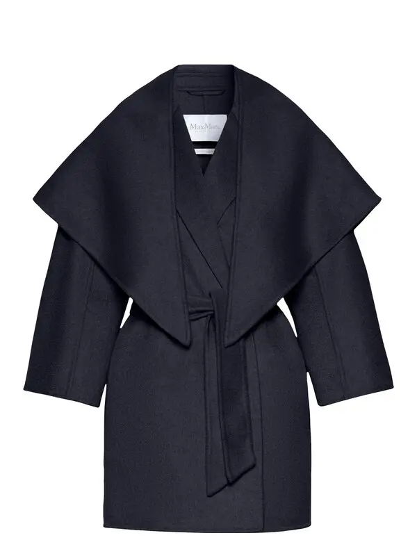 Max Mara Cashmere Short Wrap Coat With Scarf - Navy