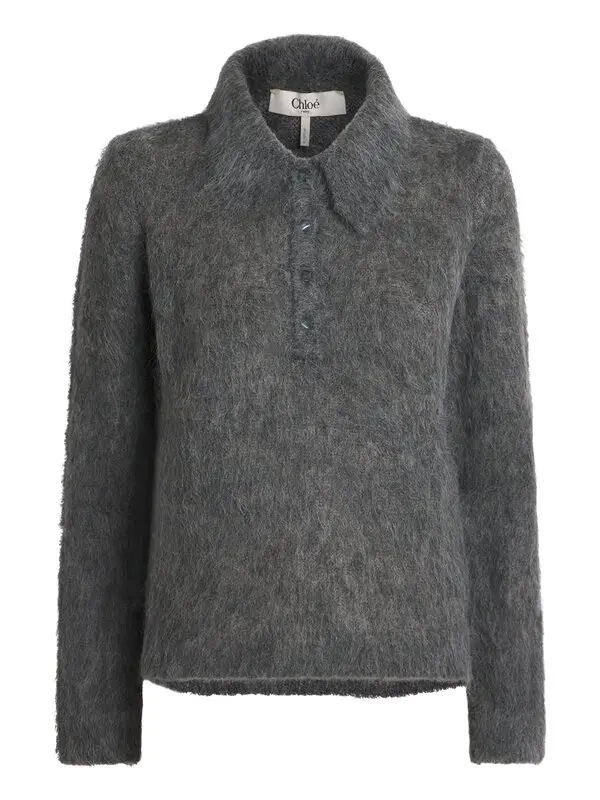 Chloé Alpaca-blend Polo Sweater - Grey