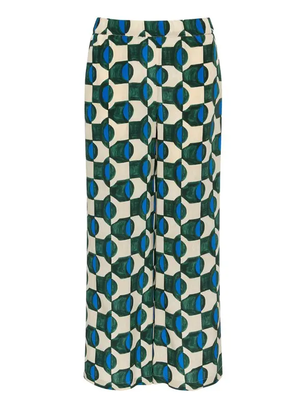 Max Mara Silk Printed Wide-leg Trousers - Green
