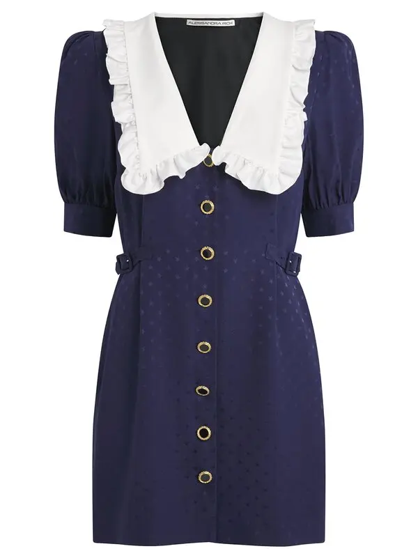 Alessandra Rich Silk Jacquard Mini Dress - Navy