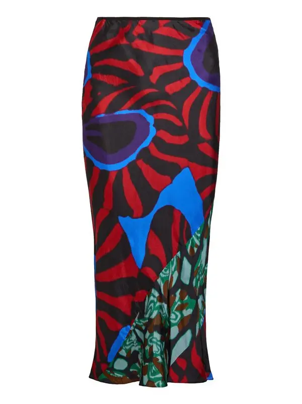 Dries Van Noten Printed Satin Midi Skirt - Multicoloured