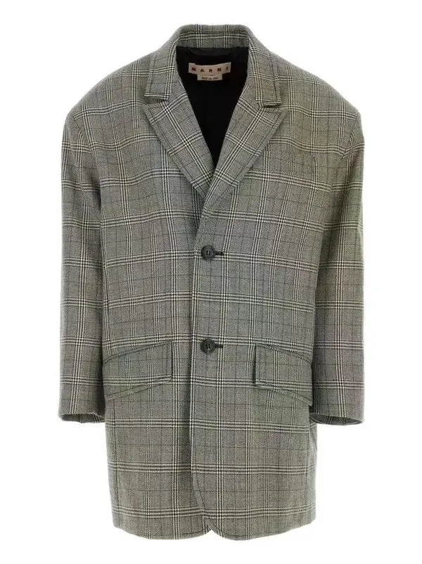 Marni Check-pattern Oversized Blazer - Grey