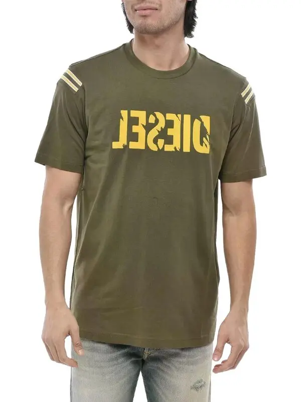 DIESEL® T-just-rib Logo-print Striped-shoulder T-shirt - Green