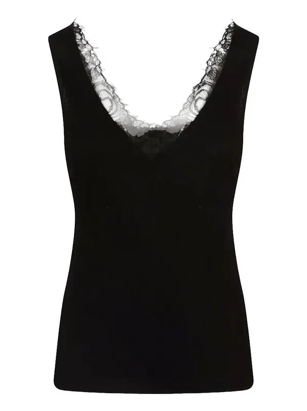 Pinko Lace-trim Ribbed Top - Black