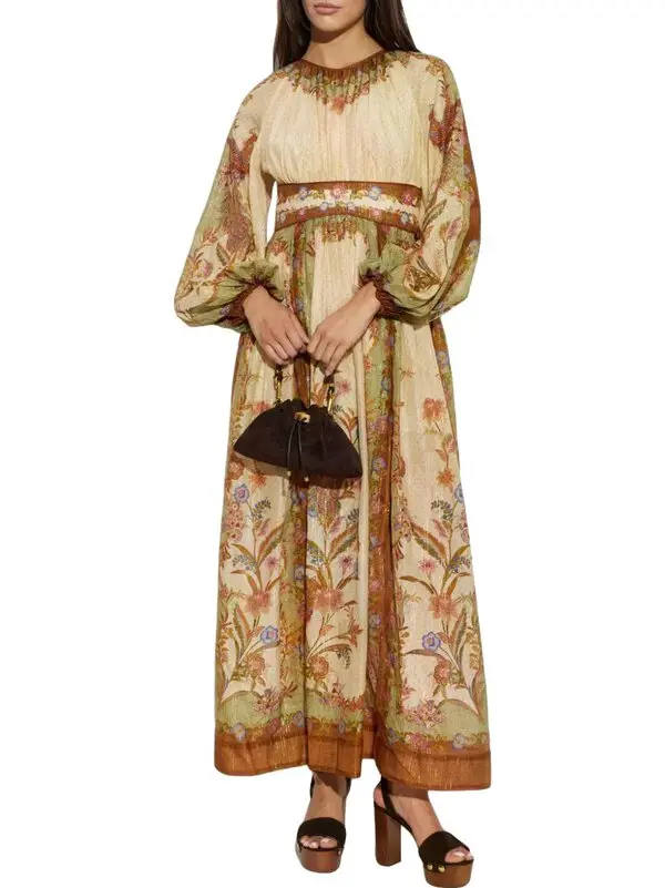 Zimmermann Indra Floral-print Waisted Maxi Dress - Neutrals